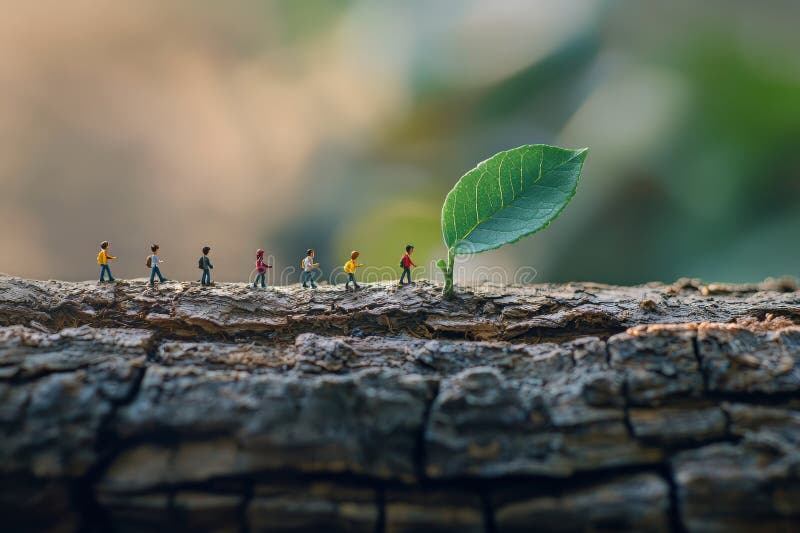 Miniature People Standing on Tree Trunk Symbolizing Unity and ...