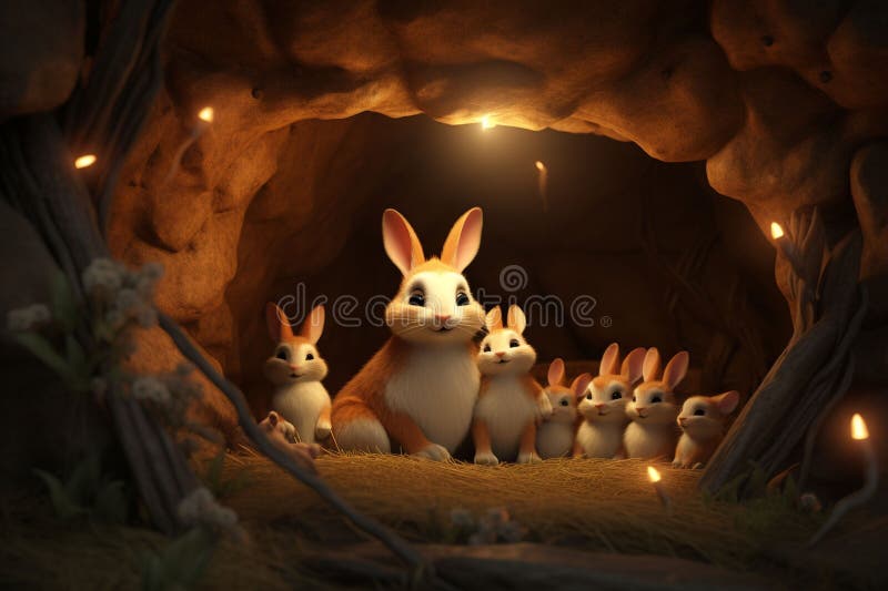 Whimsical Scene of a Rabbit Family Enjoying a Stock Illustration ...