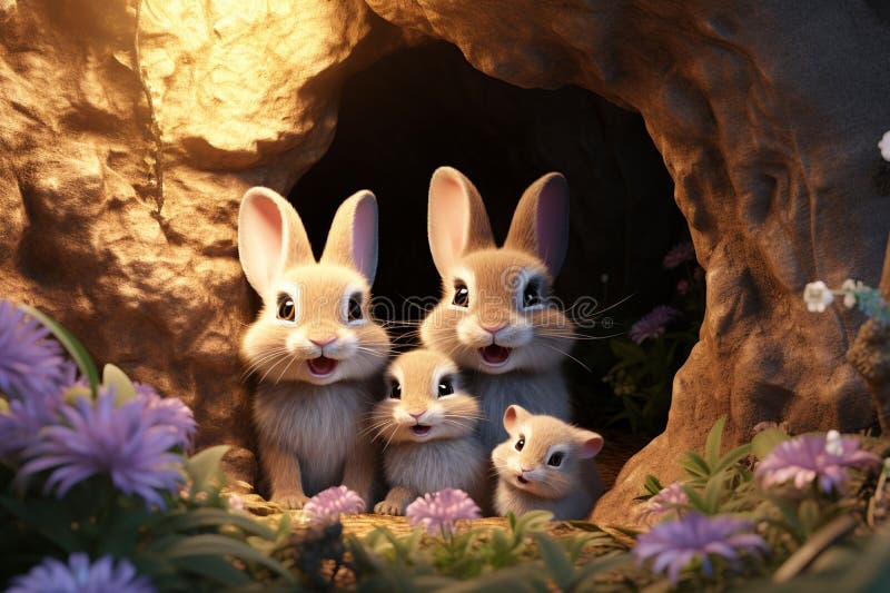 Whimsical Scene of a Rabbit Family Enjoying a Stock Illustration ...