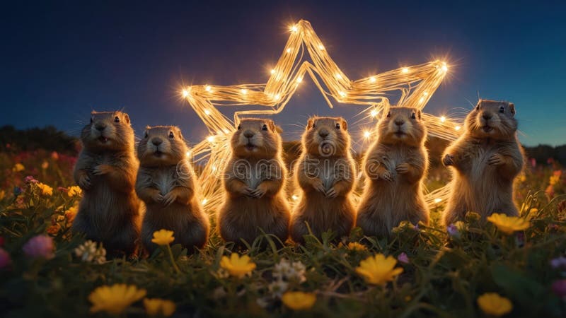 Adorable Prairie Dogs Pose Nighttime Star Light Stock Illustration ...