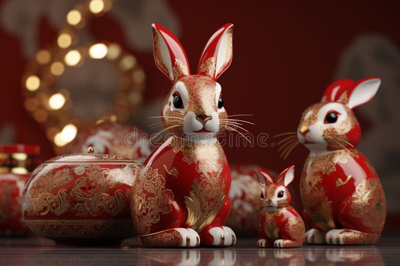 Whimsical Scenes of a Chinese New Year Rabbit Stock Illustration ...