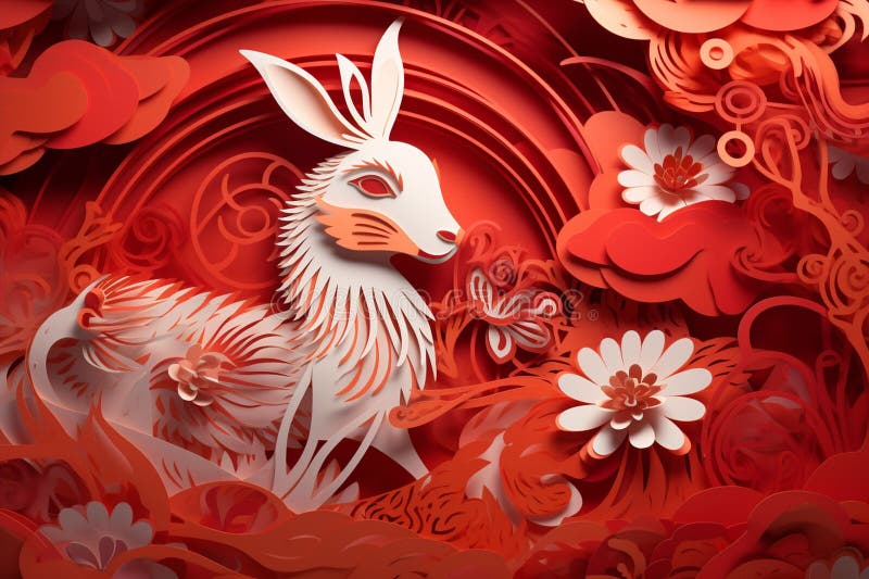 Whimsical Scenes of a Chinese New Year Rabbit Stock Illustration ...
