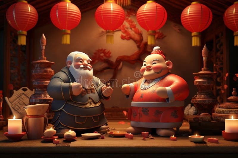 Whimsical Scenes of a Chinese New Year Wisdom Stock Illustration ...