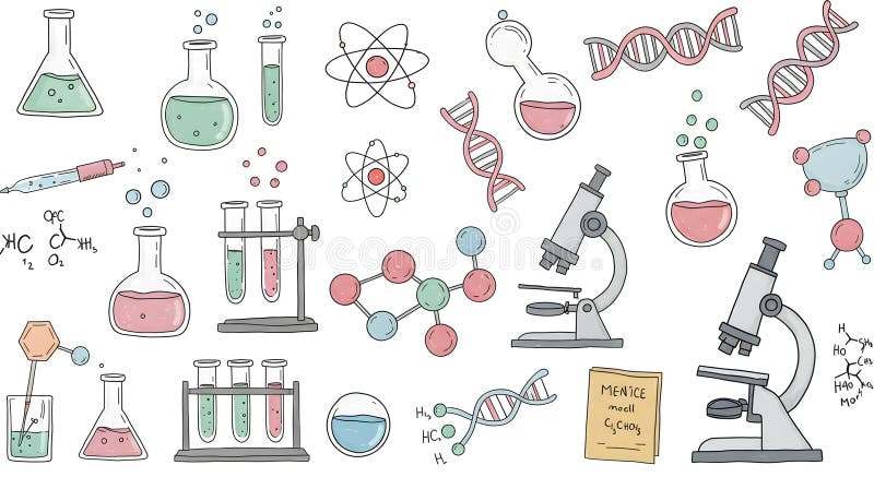 Whimsical Science Elements Pattern in Soft Pastels on White Backdrop ...