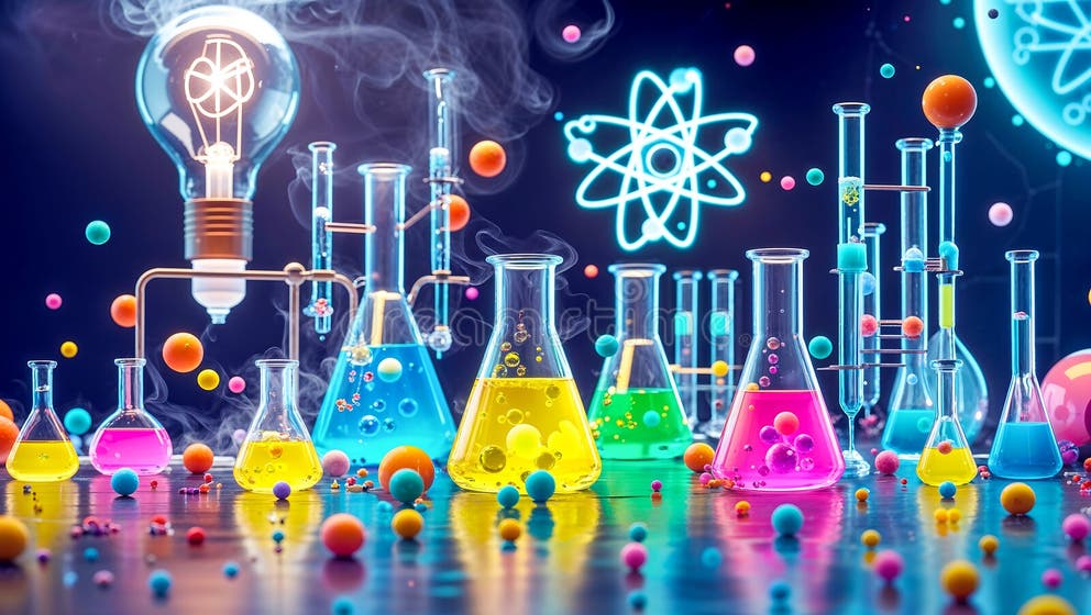 Whimsical Science Laboratory with Glassware Array Including Beakers ...