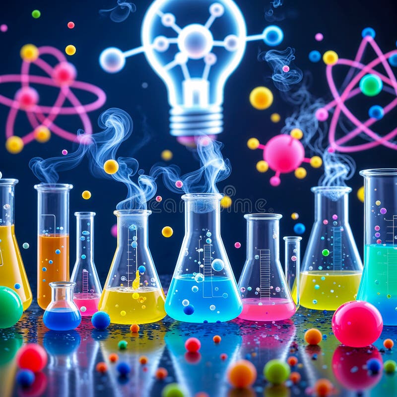 Whimsical Science Laboratory with Glassware Array Including Beakers ...