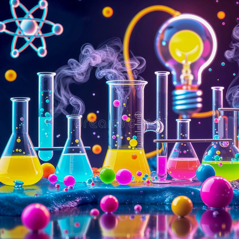 Whimsical Science Laboratory with Glassware Array Including Beakers ...