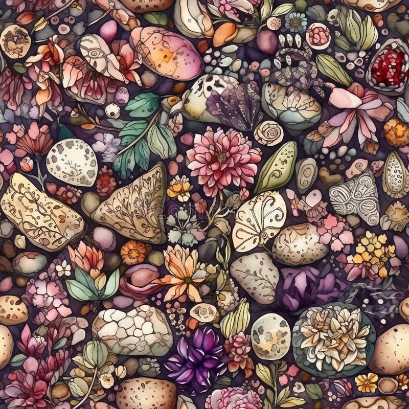 Whimsical Seamless Pattern with Colorful Amusing Pebbles and Wild ...
