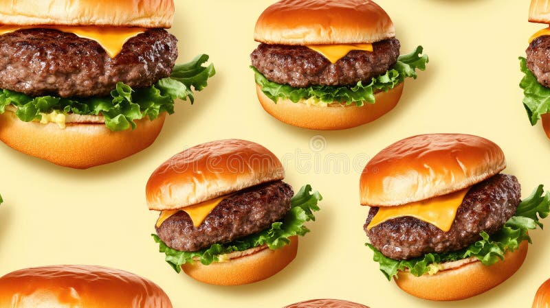 Whimsical Seamless Pattern Featuring Tiny Burgers on a Light Yellow ...