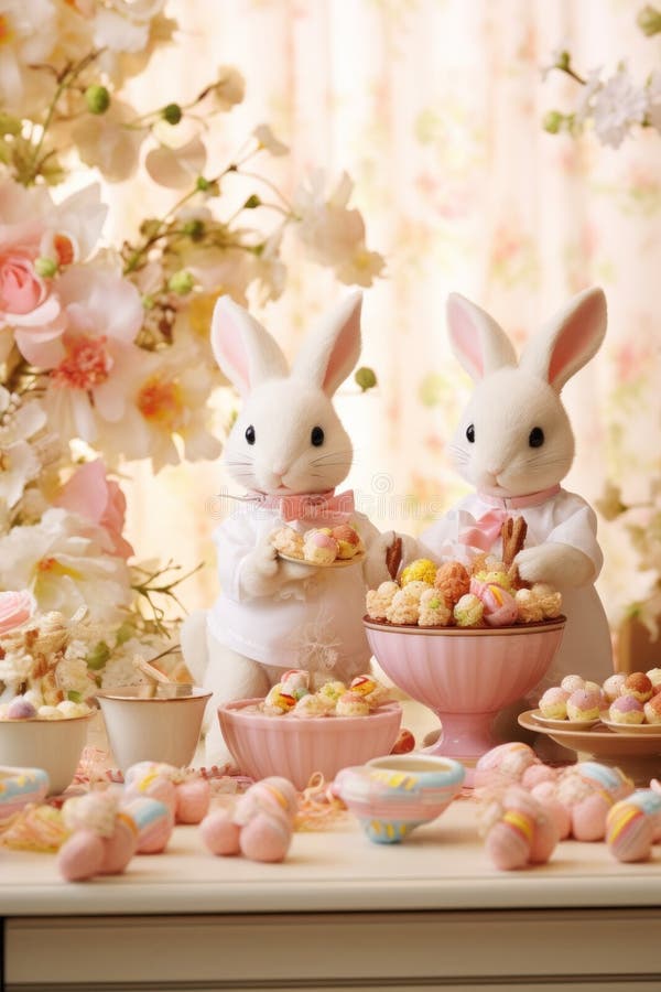 A Whimsical Setting with Adorable Bunny Figurines, Setting the Stage ...