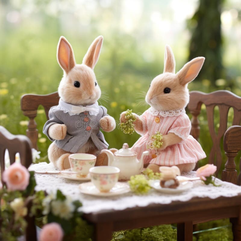 A Whimsical Setting with Adorable Bunny Figurines, Setting the Stage ...