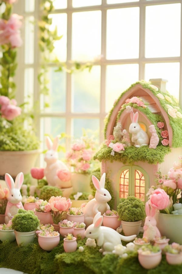 A Whimsical Setting with Adorable Bunny Figurines, Setting the Stage ...