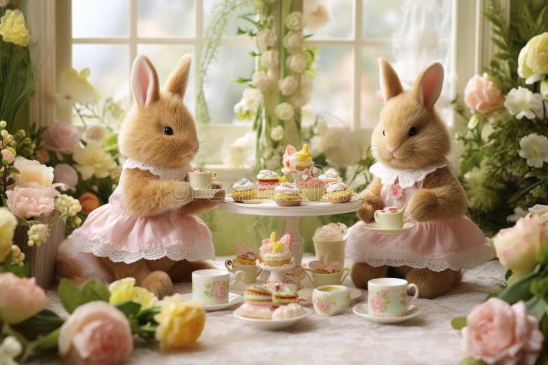 A Whimsical Setting with Adorable Bunny Figurines, Setting the Stage ...