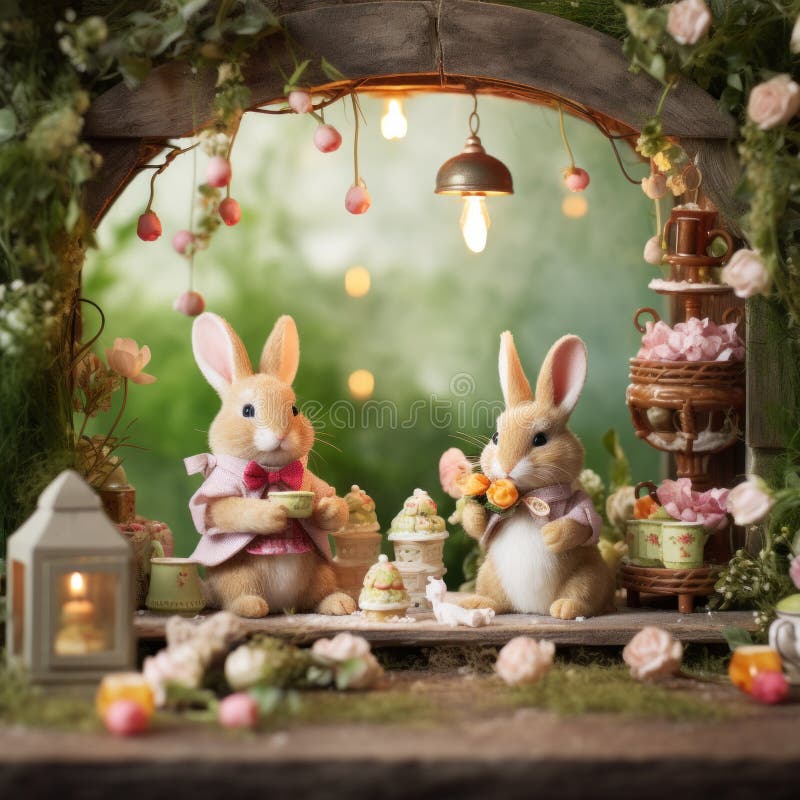 A Whimsical Setting with Adorable Bunny Figurines, Setting the Stage ...