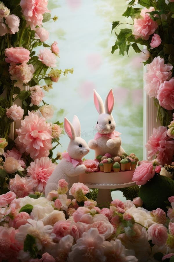A Whimsical Setting with Adorable Bunny Figurines, Setting the Stage ...