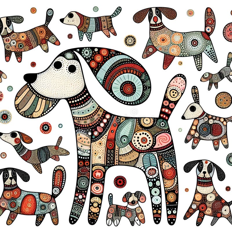 Whimsical Small Dogs Made of Tiny Contoured. Stock Illustration ...