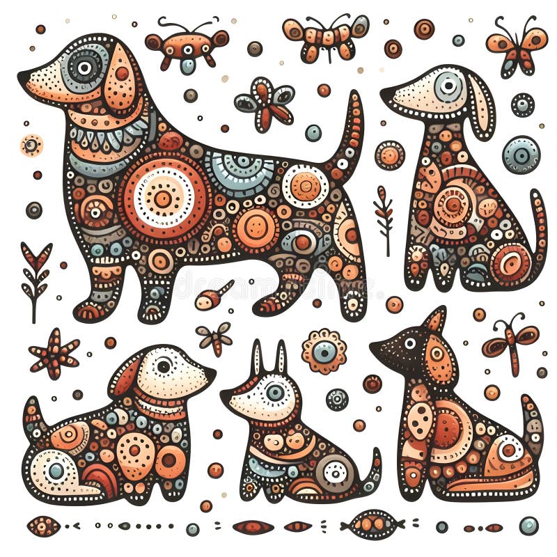 Whimsical Small Dogs Made of Tiny Contoured. Stock Illustration ...