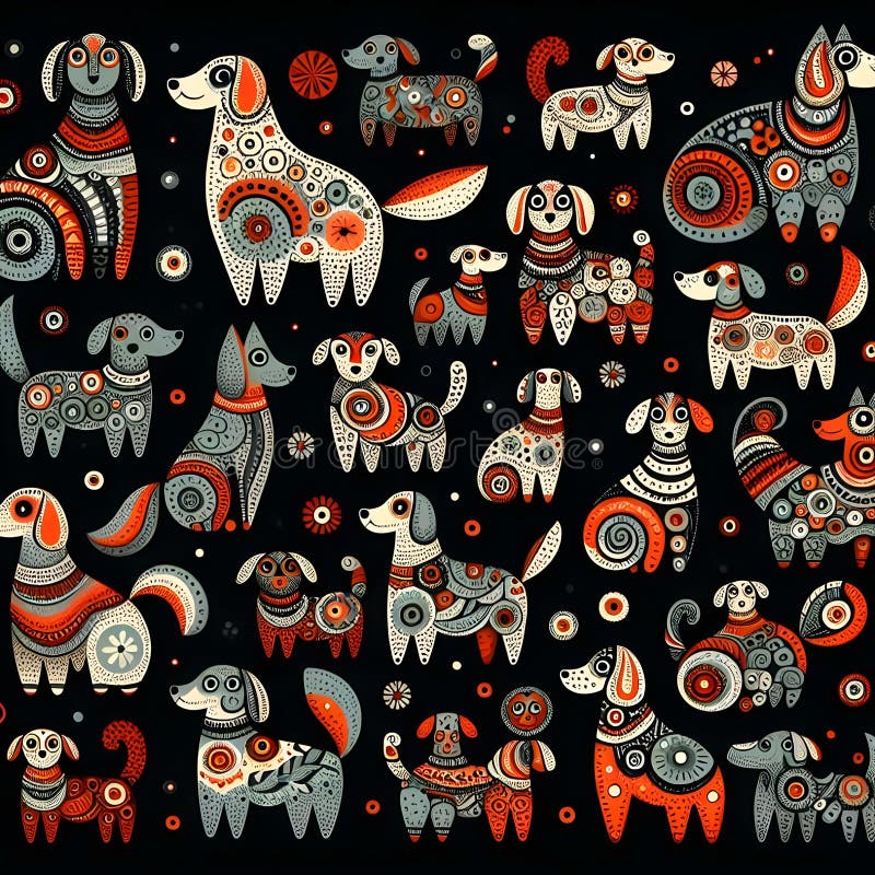 Whimsical Small Dogs Made of Tiny Contoured. Stock Illustration ...