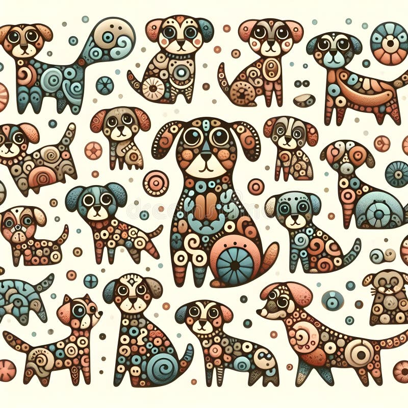 Whimsical Small Dogs Made of Tiny Contoured. Stock Illustration ...