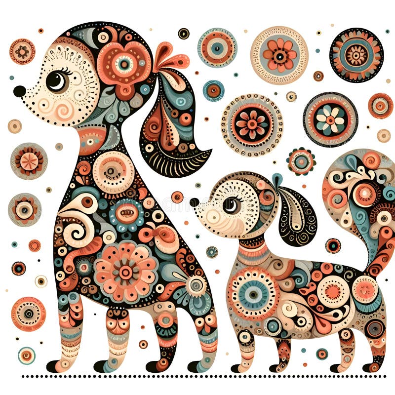Whimsical Small Dogs Made of Tiny Contoured. Stock Illustration ...