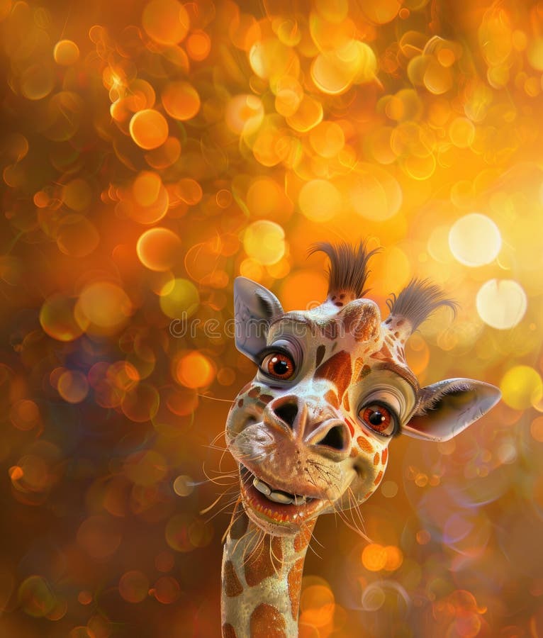 Whimsical Smiling Giraffe Character on Bokeh Background Stock ...