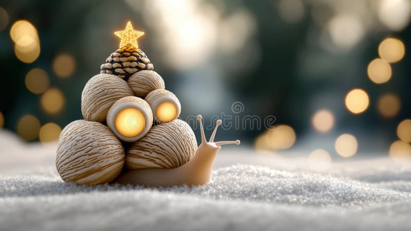 Snail with a Festive Shell Adorned with Glowing Lights and a Star on a ...