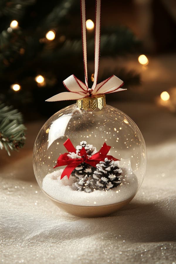 A Whimsical Snow Globe Captures a Delicate Pine Cone, Surrounded by ...