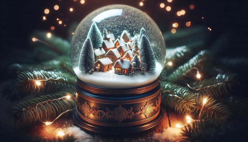 Whimsical Snow Globe with Tiny Village Inside, Sparkling Snow, and Warm ...