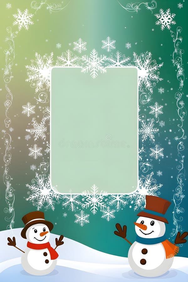 Whimsical Snowman Border with Green Winter Gradient Stock Illustration ...