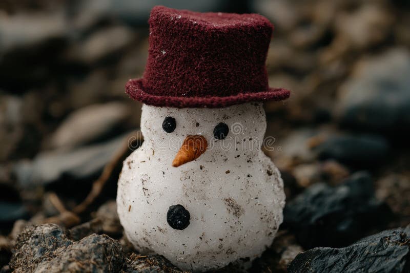 Whimsical Snowman with Red Hat Stock Illustration - Illustration of ...