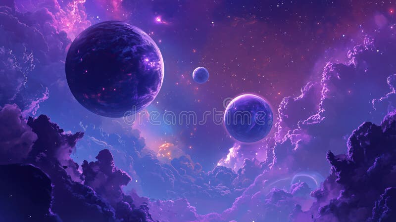 Whimsical Space Scene with Cute Purple Planets Stock Photo - Image of ...