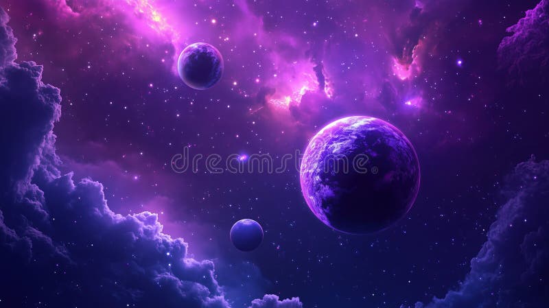 Whimsical Space Scene with Cute Purple Planets Stock Image - Image of ...