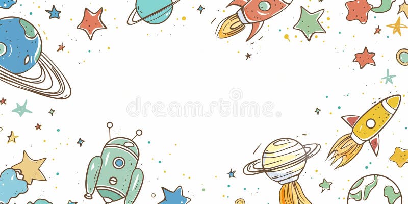 A Whimsical Space Scene with Planets, Stars, and Rockets. Generative AI ...