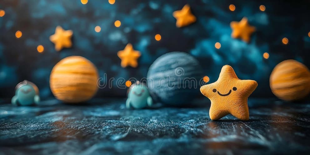 Whimsical Space Scene with Smiling Planets Stock Image - Image of cute ...