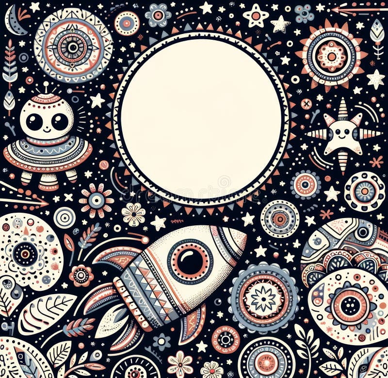 Whimsical Space-themed Illustration with Decorative Elements Stock ...