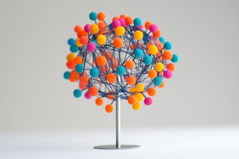 Colorful Ball Structure Connected by Threads on Stand Still Life Stock ...