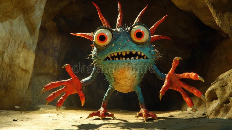 Whimsical Spiky Monster in Cave Stock Illustration - Illustration of ...