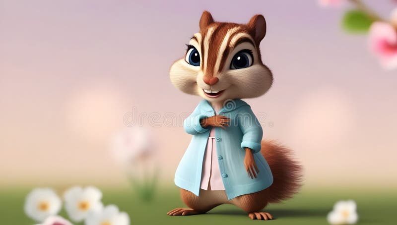 Whimsical Spring Background Featuring an Adorable Chipmunk in Pastel ...