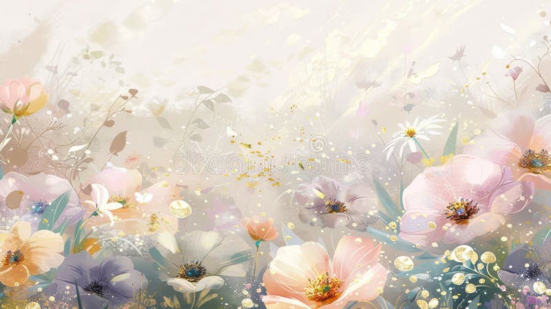 Whimsical Spring Blossoms with Golden Sparkles and Magic Stock Photo ...
