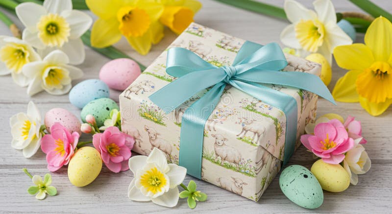 Whimsical Spring Celebration Gift Box Stock Illustration - Illustration ...