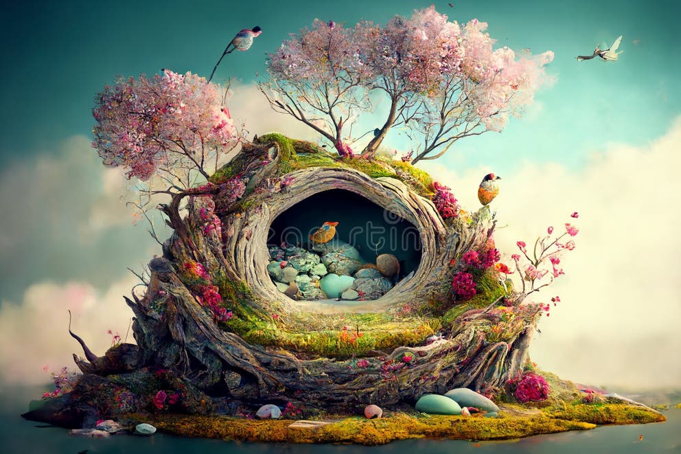 A Whimsical Spring Scene with New Life Emerging Stock Illustration ...