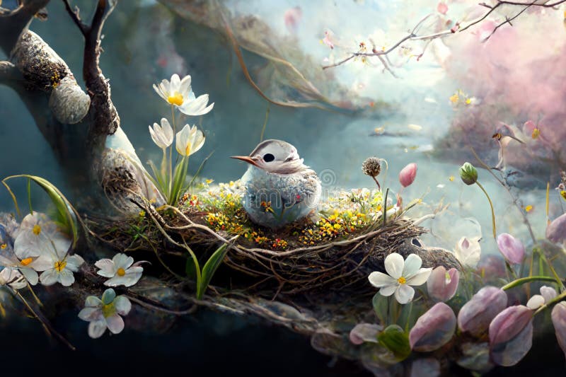A Whimsical Spring Scene with New Life Emerging Stock Photo - Image of ...