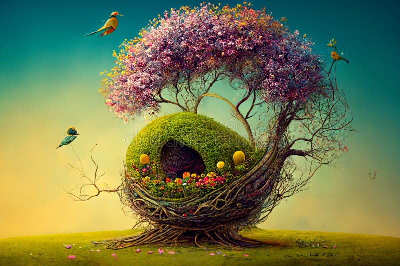 A Whimsical Spring Scene with New Life Emerging Stock Photo - Image of ...