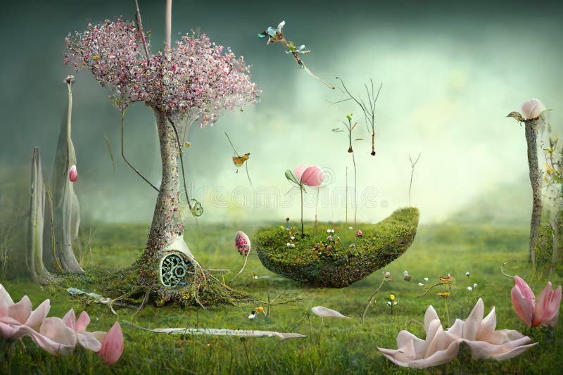 A Whimsical Spring Scene with New Life Emerging Stock Photo - Image of ...