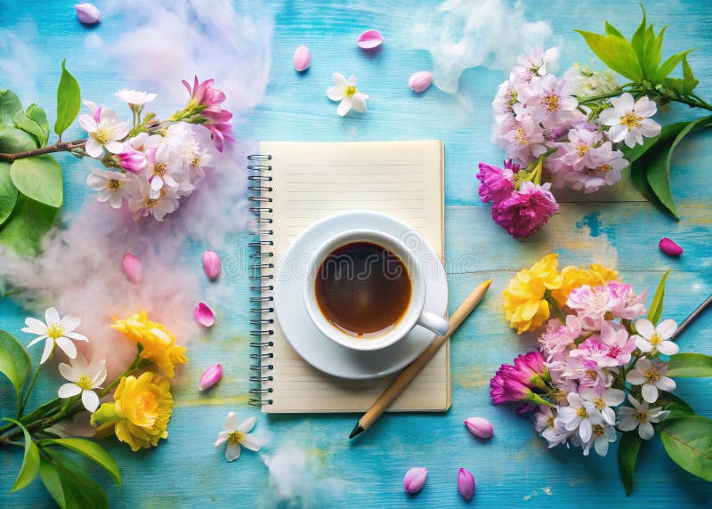 A Whimsical Spring Workspace a TopDown View of a Surreal Office Setting ...