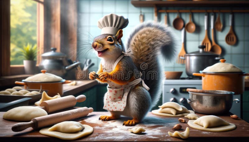 Chef Squirrel Preparing Dough Stock Illustration - Illustration of ...