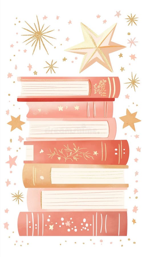 Whimsical Stack of Books with Stars Stock Illustration - Illustration ...