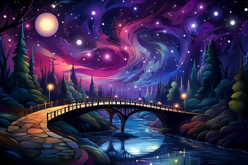 Whimsical Starlight Bridges in Fantasy - Generative AI Stock Image ...