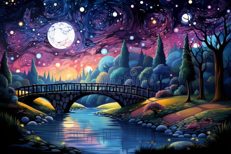 Whimsical Starlight Bridges in Fantasy - Generative AI Stock Image ...