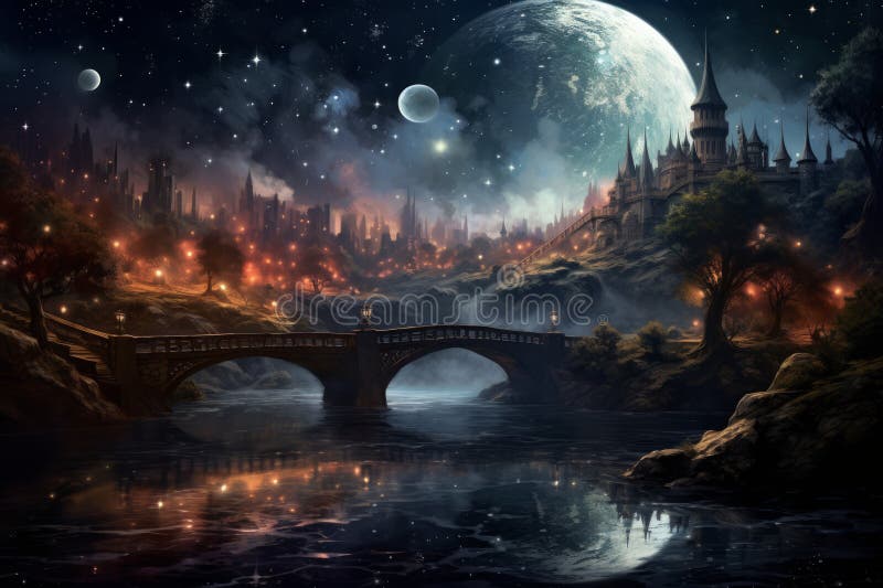 Whimsical Starlight Bridges in Fantasy - Generative AI Stock ...